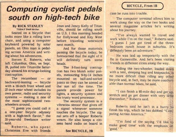 Bicycle baffles passers-by - Titusville Today - Nomadic Research Labs