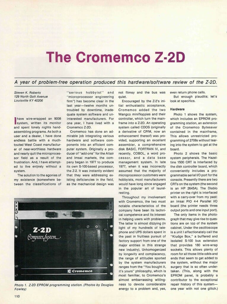 The Cromemco Z-2D - review in Kilobaud Microcomputing - Nomadic ...