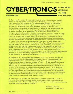 Cybertronics Catalog 1975 cover - Nomadic Research Labs